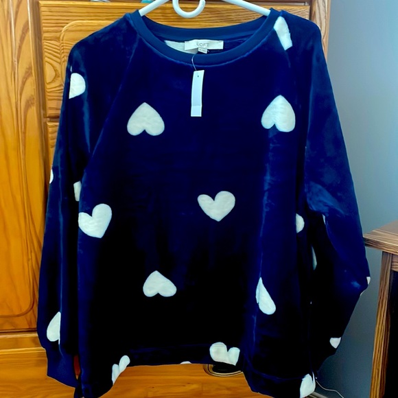 LOFT | Sweaters | Loft Navy Blue Heart Sweater In Xl New With Tags ...